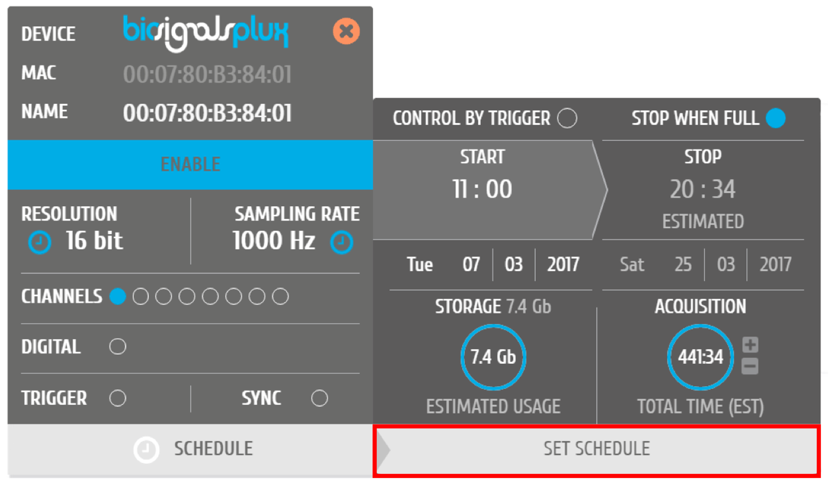 How to store biosignalsplux acquisitions onto the device's internal memory