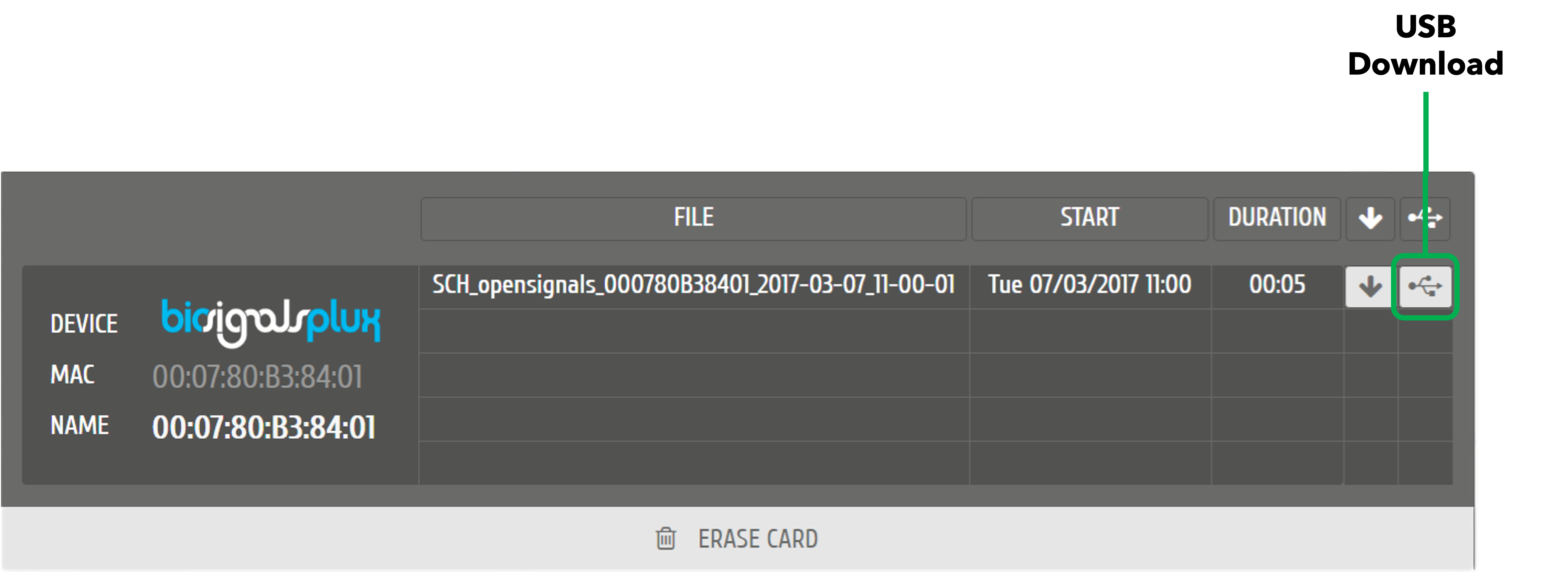 How to download data from the biosignalsplux’s internal memory using OpenSignals?